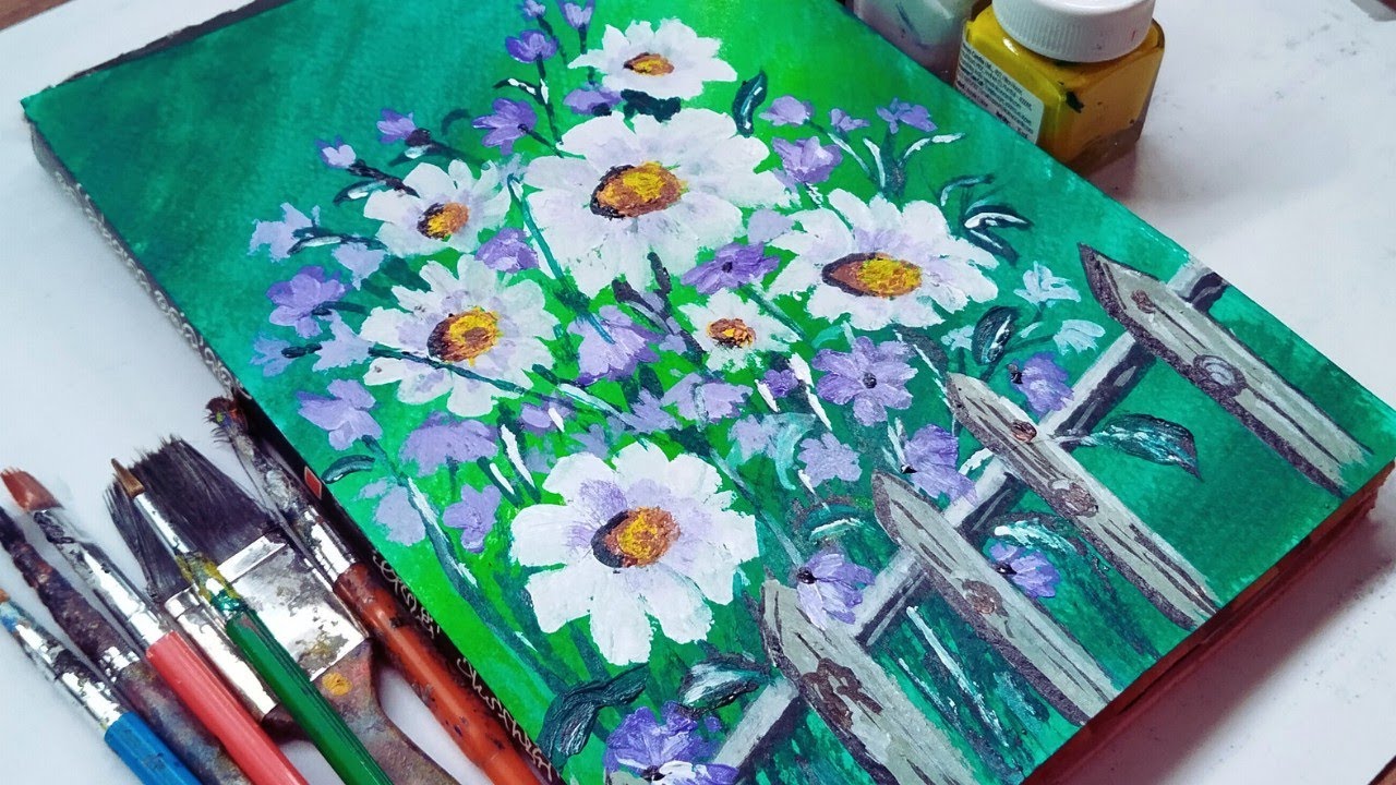 Spring Flower Painting || Floral Garden Acrylic Painting Step by Step ...