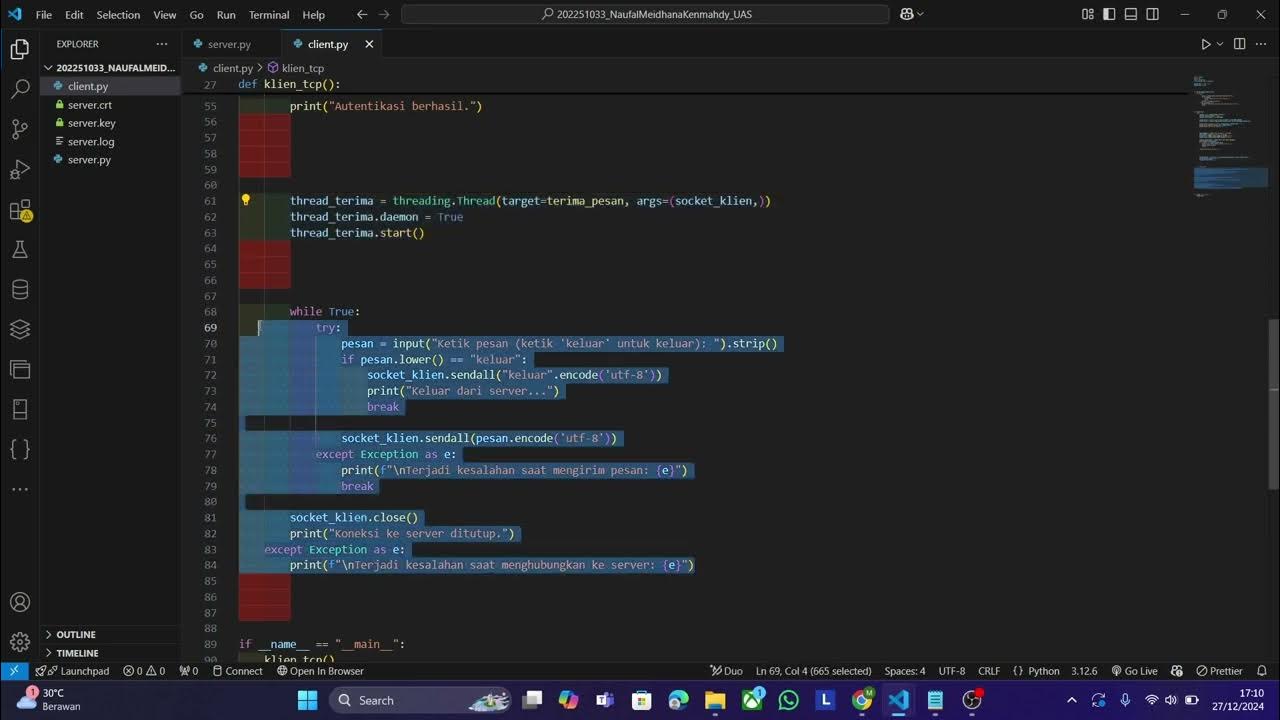 UAS Praktikum Jaringan - Program multithreading TCP/UDP dengan keamanan SSL/TLS dan Autentikasi ...