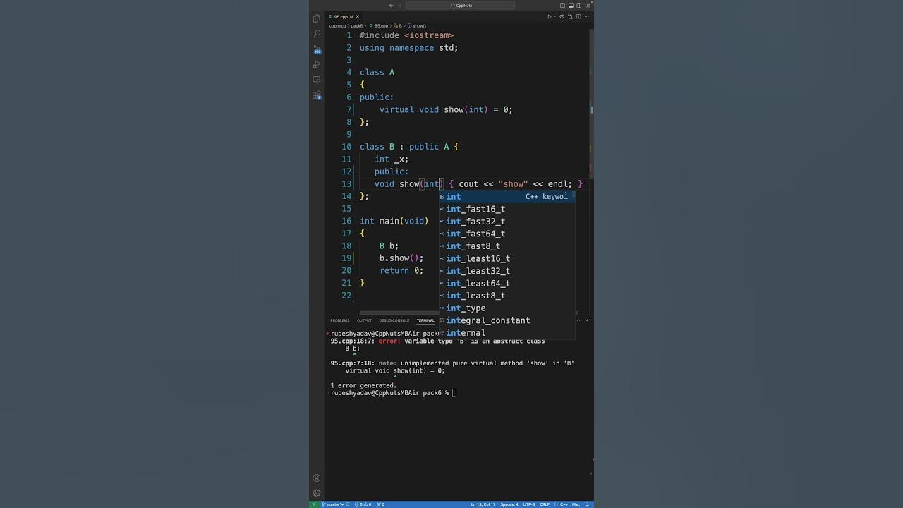 derived class is abstract class when pure virtual function in base class in c++ #cppprogramming ...