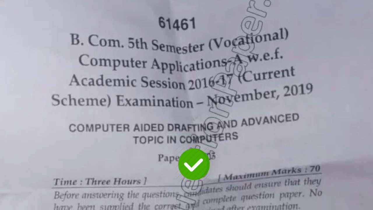 2019 Mdu BCom CA 5th Sem Computer Aided Drafting Question Paper - YouTube