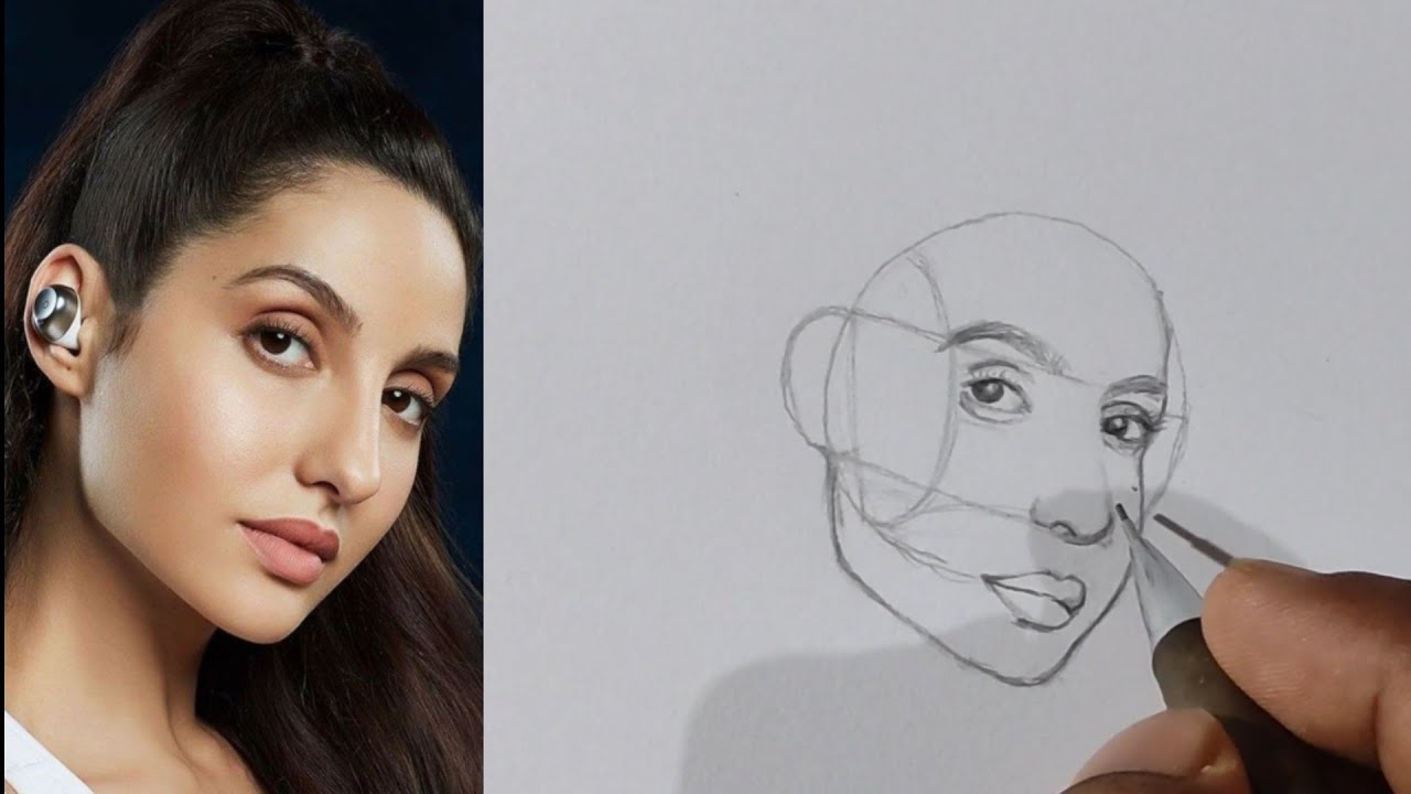 How to draw nora fatehi/Drawing of Nora Fatehi using loomis method # ...