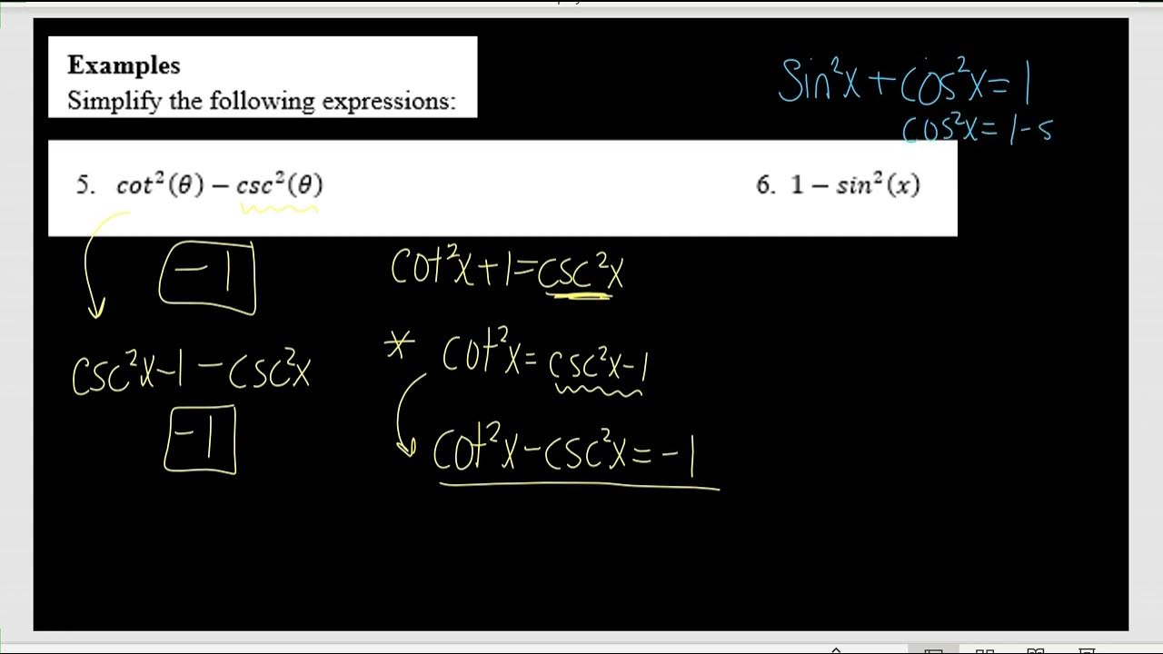 Simplifying Trig Expressions Pythag Identities VIDEO part 2 - YouTube