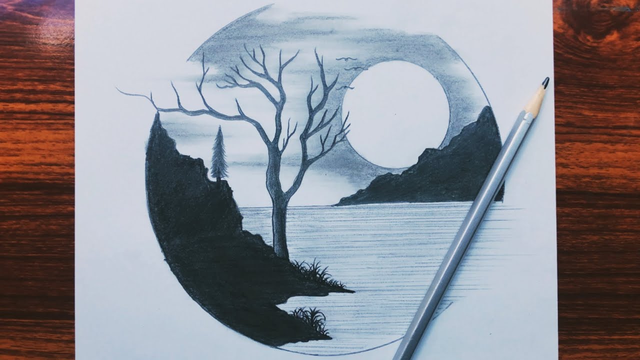 Beautiful Easy Circle Scenery drawing tutorial | easy circle Drawing | for Beginners - YouTube