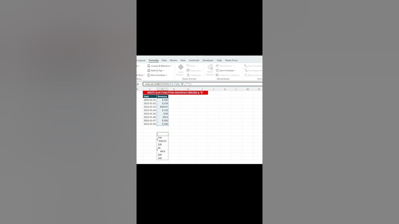 Efficient Sum Function Ignoring Errors And Currency Symbols In Excel Exceltips