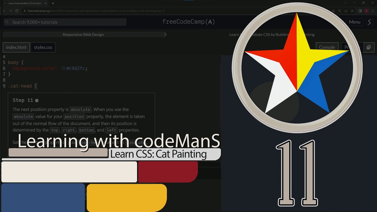 FreeCodeCamp | Learn Intermediate CSS by Building a Cat Painting: Step 11 | Responsive Web ...