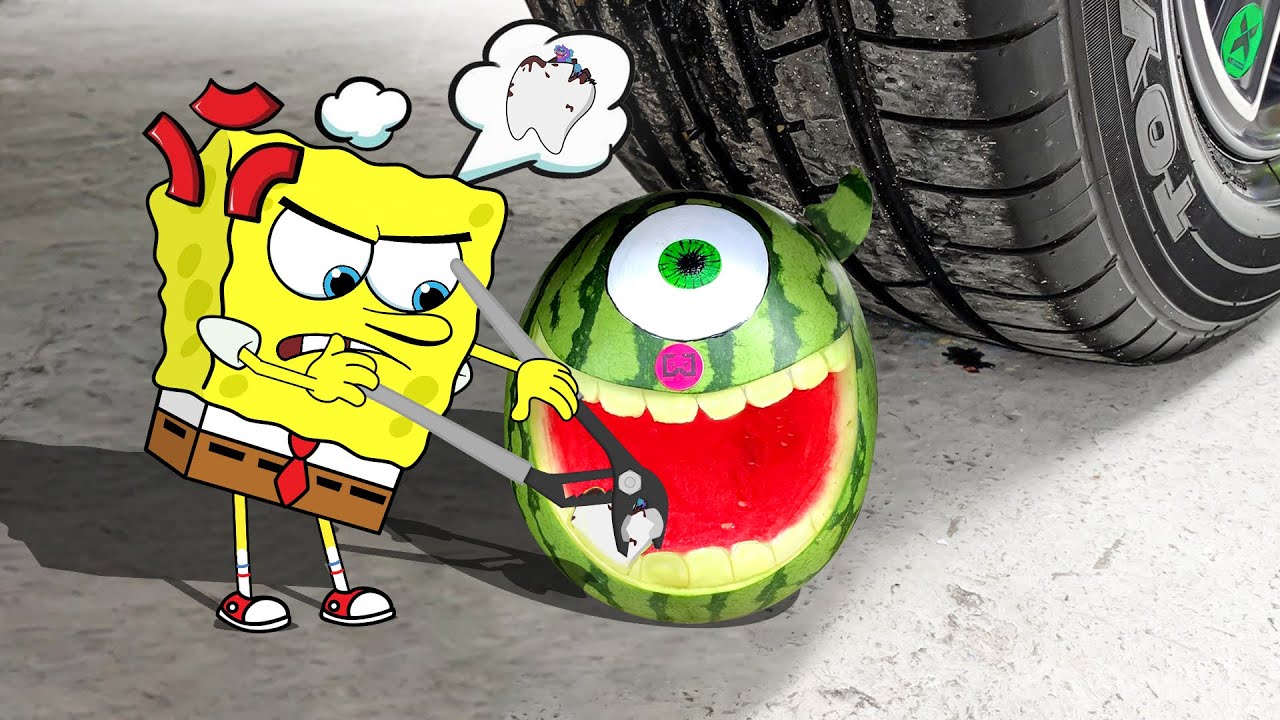 Spongebob Nhổ Răng Sâu Cho Quả Dưa Hấu 🚙 Crushing Crunchy & Soft Things ...