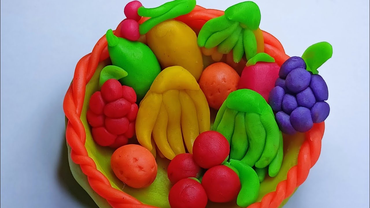 DIY How to make polymer clay miniature fruits 🍒🍎🥭🍊🍇🍌 - YouTube