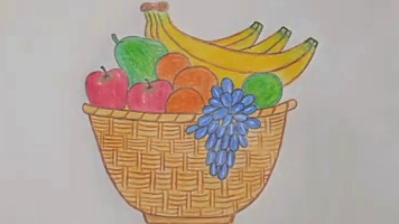 how to draw fruit basket step by step - YouTube