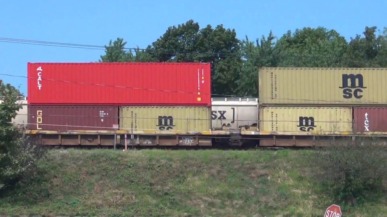 CSX Double Stack Train Eastbound on Elevated Tracks - YouTube