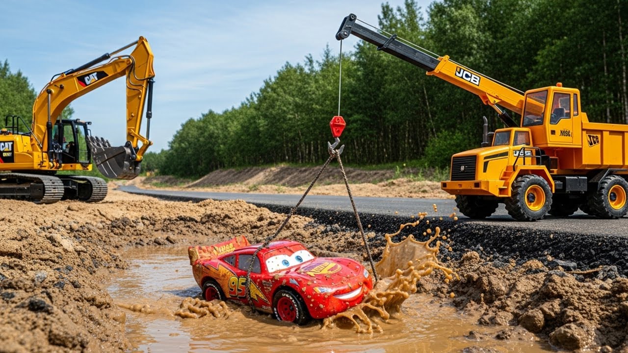 Police car, JCB Excavator, Construction Vehicles Rescue MC Queen ...