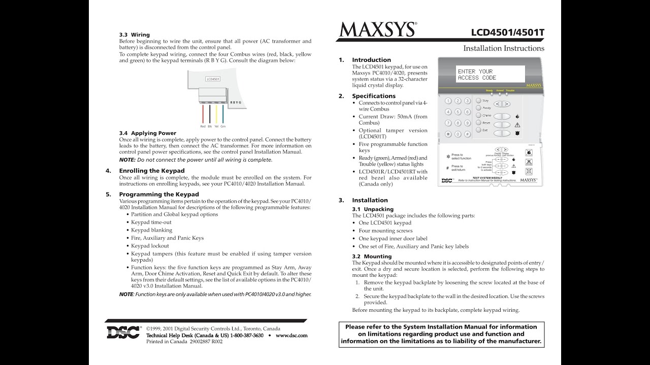 DSC MAXSYS LCD4501T (01) PDF MANUAL - YouTube