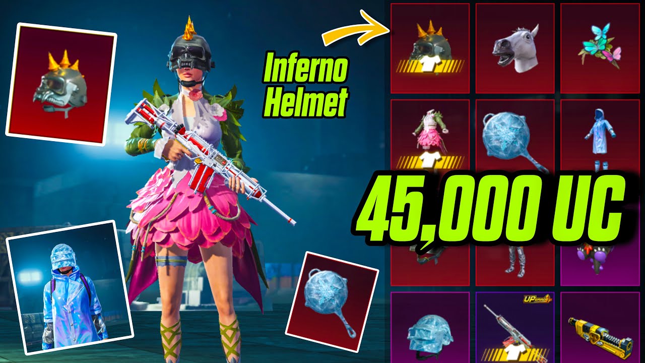 45,000 UC 🔥INFERNO Helmet , FOREST ELF Set & GLACIER Set Crate Opening ...