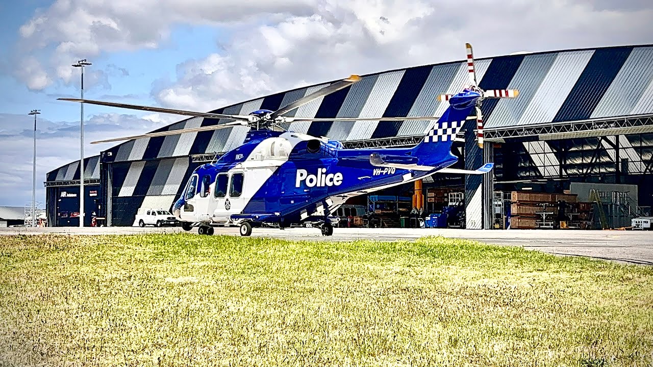 A Victoria police Leonardo AW139 taking off from Essendon fields ...