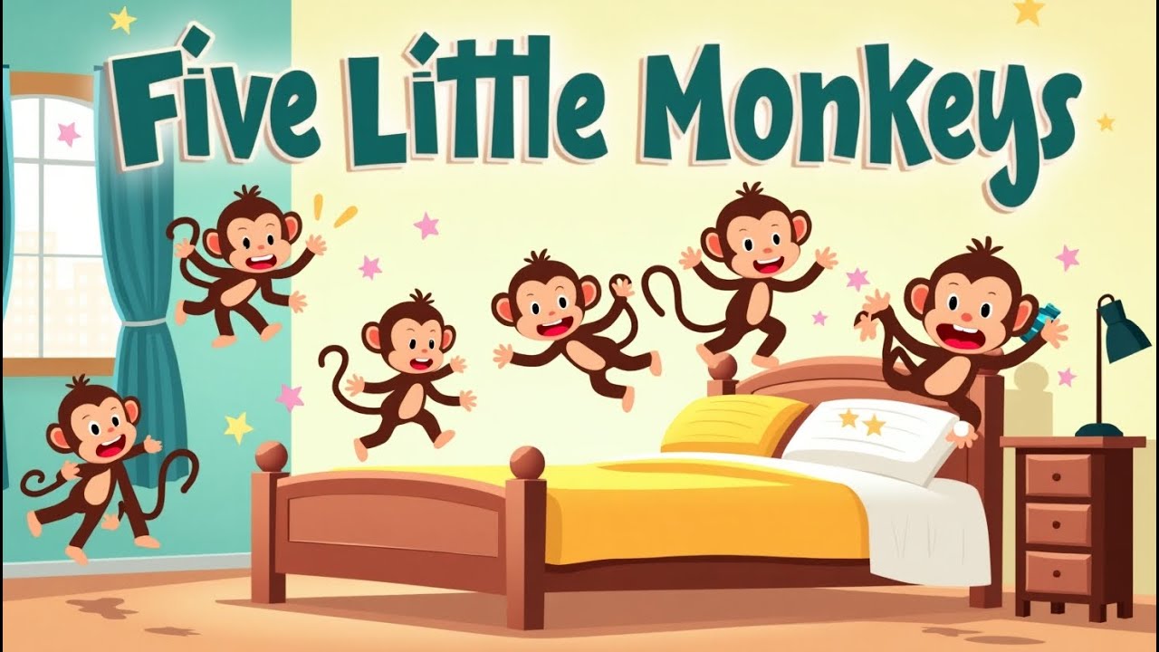 Five Little Monkeys Jumping on the Bed || Nursery Rhymes Song with ...