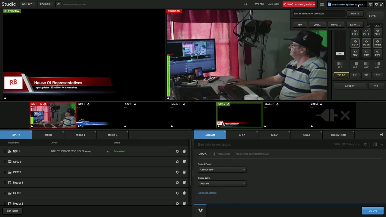 LiveStream Studio Backing up your production settings and recording ...