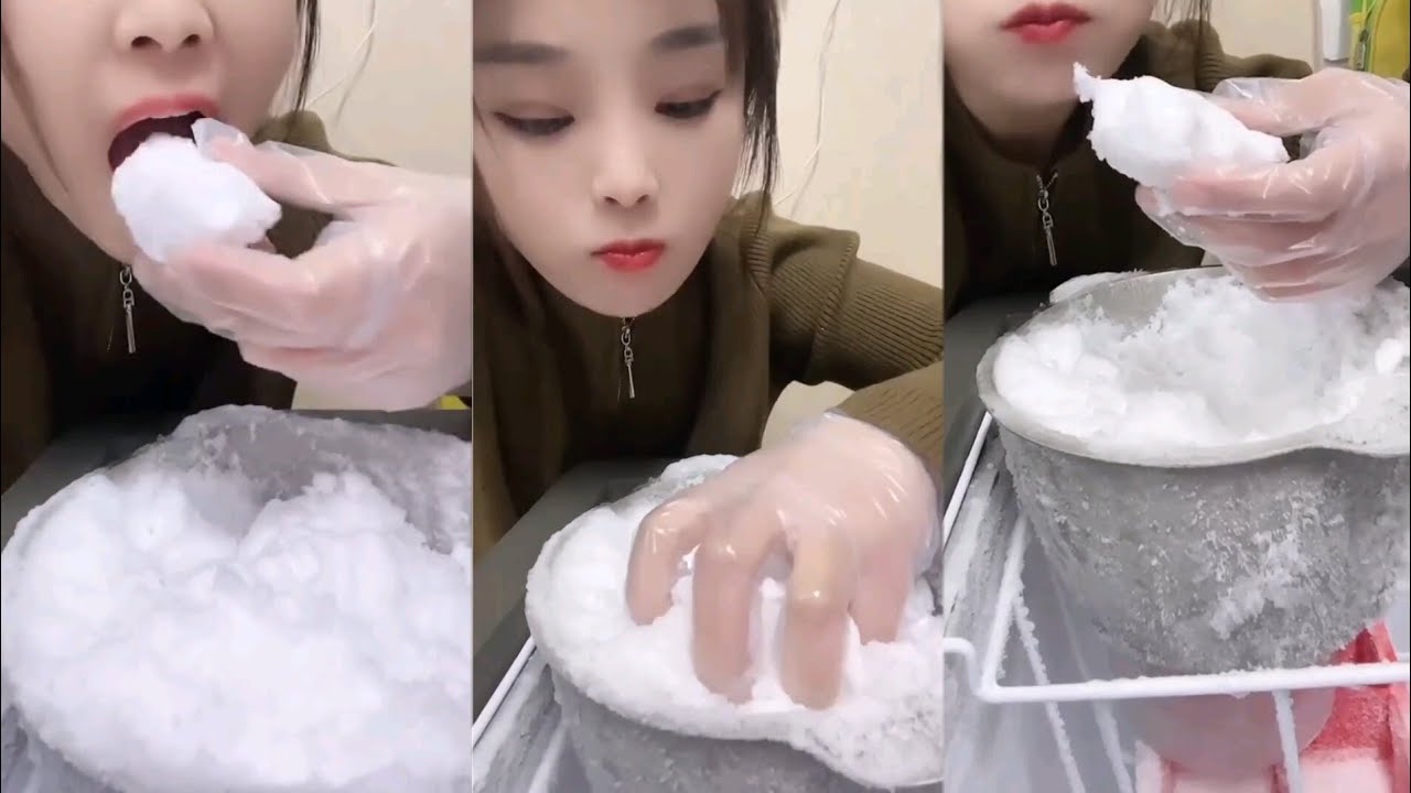 Bowl full of huge squeaky dry refrozen frost eating with hands IceAsmr ...