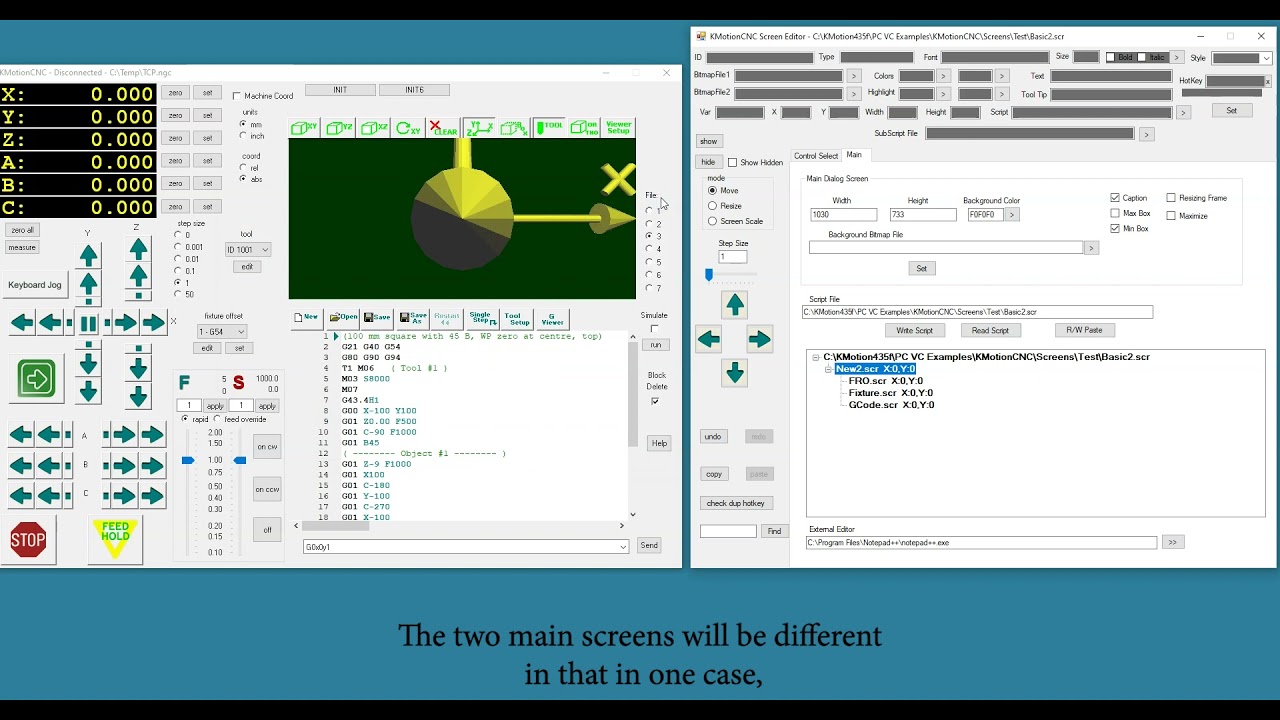 KMotionCNC Screen Editor SubScripts - YouTube