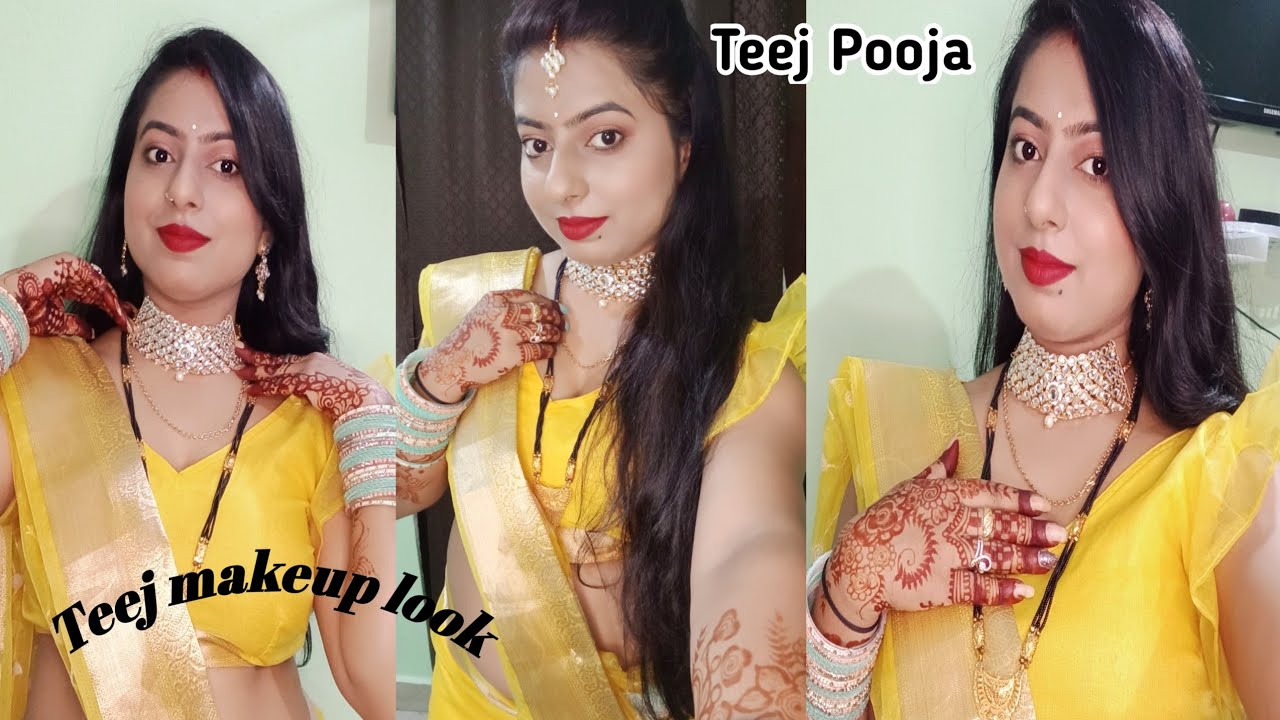 नई दुल्हन मेकअप ||Teej makeup look 2023 step by step for beginners Indian festival makeup - YouTube