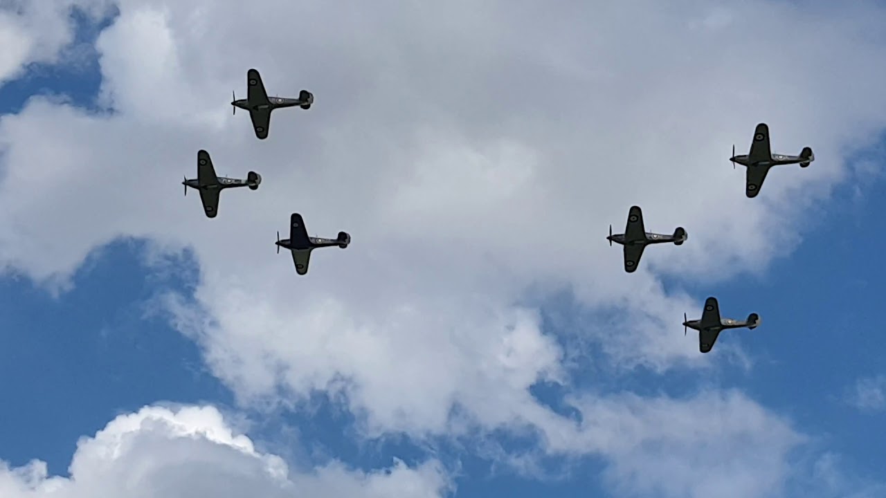 Shuttleworth Military Airshow 2019 - 7 Hurricane Flypast - YouTube
