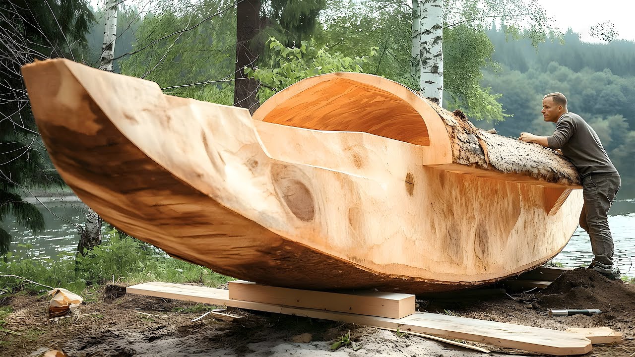 He Carved A Working Boat Out Of A Massive Log | Full Process Revealed ...