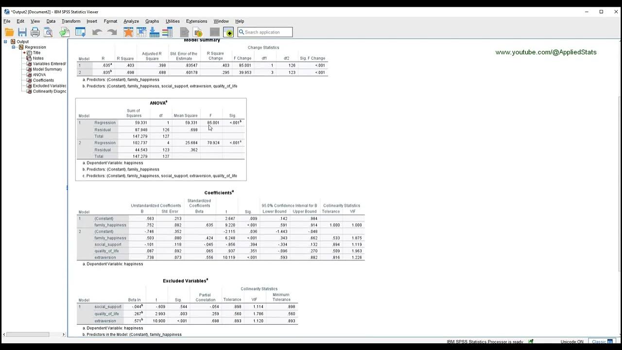 Hierarchical regression using SPSS and JASP – Plus Write Up In APA Style - YouTube