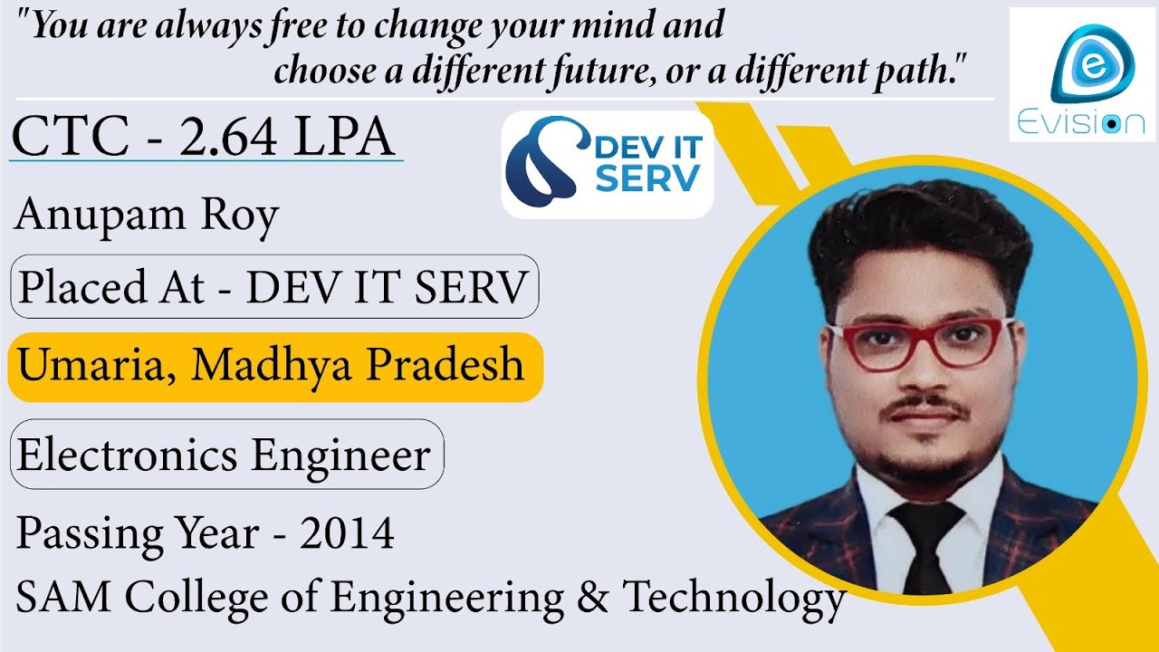 Congrats, Anupam | Selected in DEV IT SERV | 2.64 LPA | ELECTRONICS ENGINEER, PoY 2014| Umaria ...