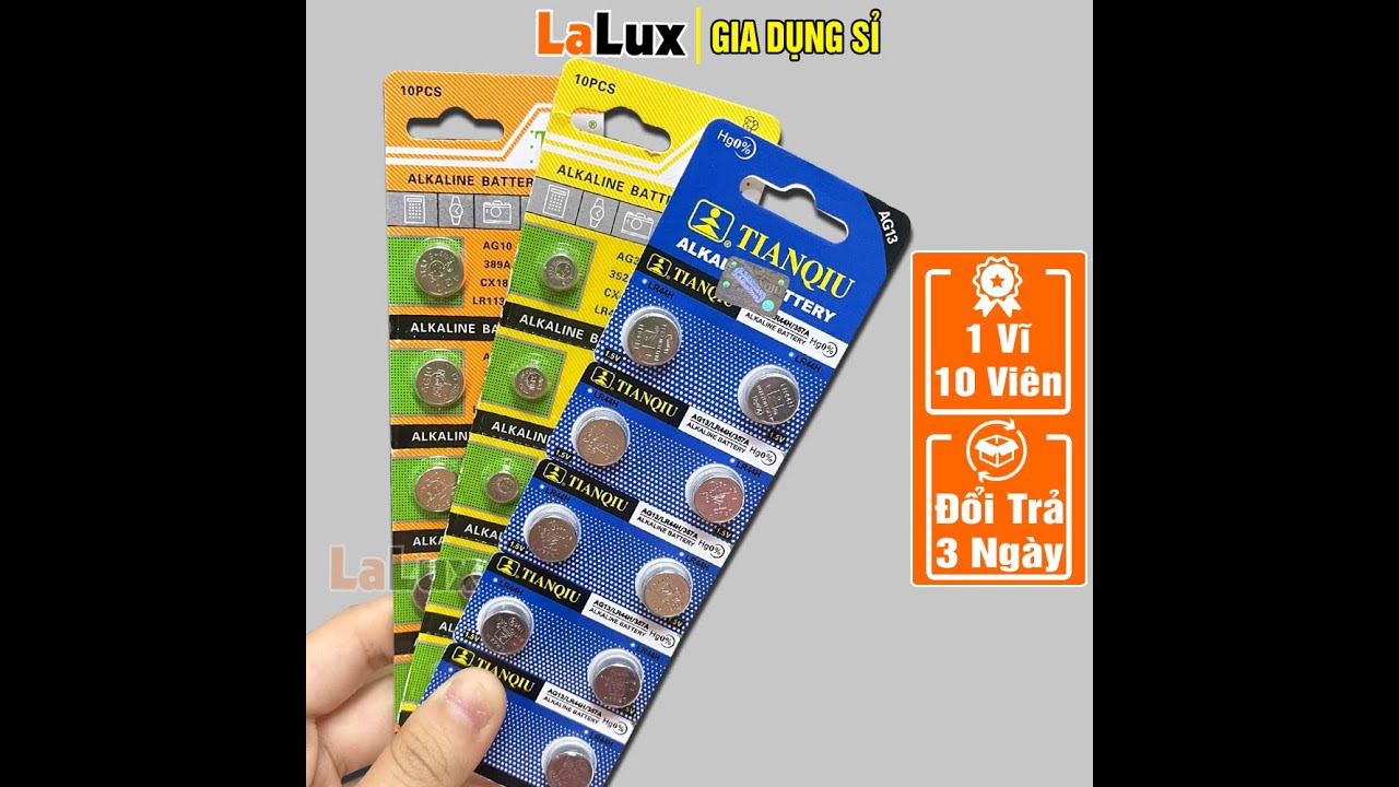 Pin Cúc Áo LR44 / LR 41 / LR1130 - GIA DỤNG SỈ LALUX - YouTube