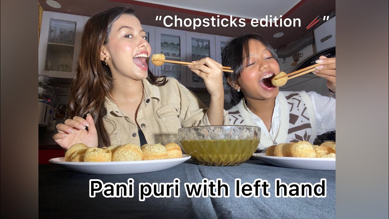 PANI PURI EATING CHALLENGE WITH LEFT HAND CHOPSTICKS 🥢 ||PANI PURI ...
