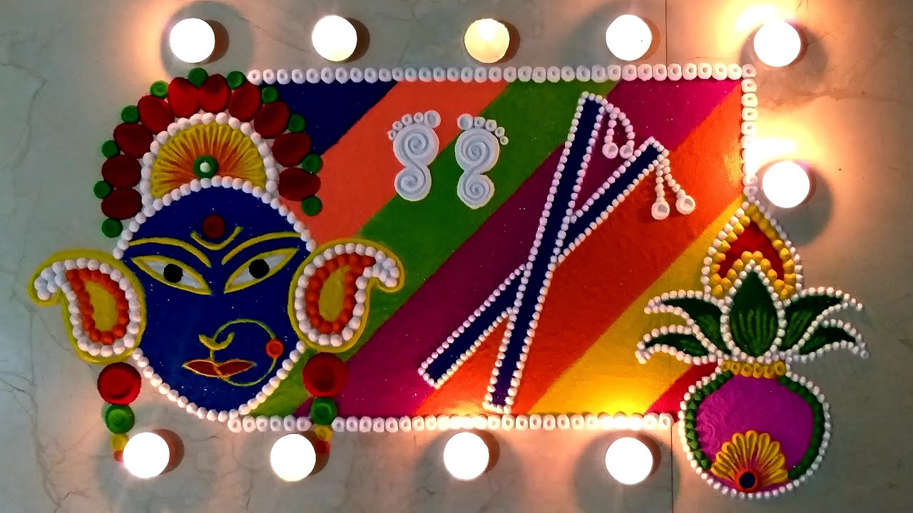 Navratri special rangoli design | Durga maa face rangoli | Navratri ...