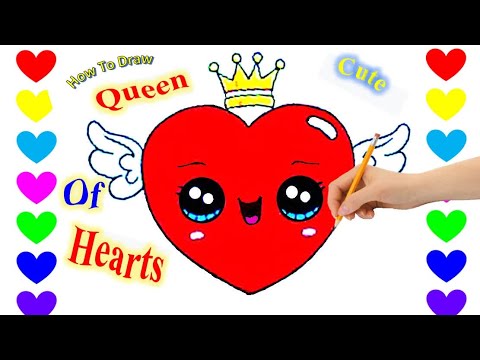 How to draw a Queen of hearts || Drawing a Queen of hearts easy and ...