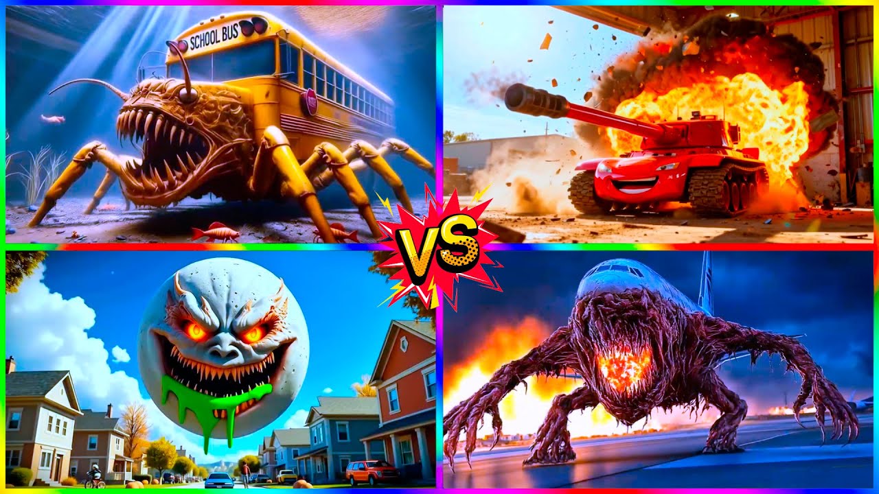 McQueen Monater Tank vs Infected SkySchool bus Monster vs Infected Sky ...