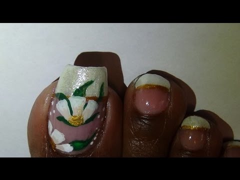 Frosted White French Floral Nail and Toe Art Design - YouTube