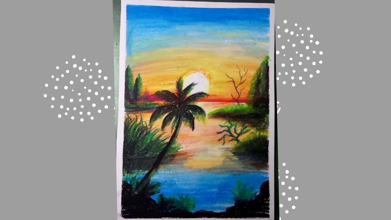 Cara Menggambar Pemandangan sunset gampang dengan Crayon. - YouTube
