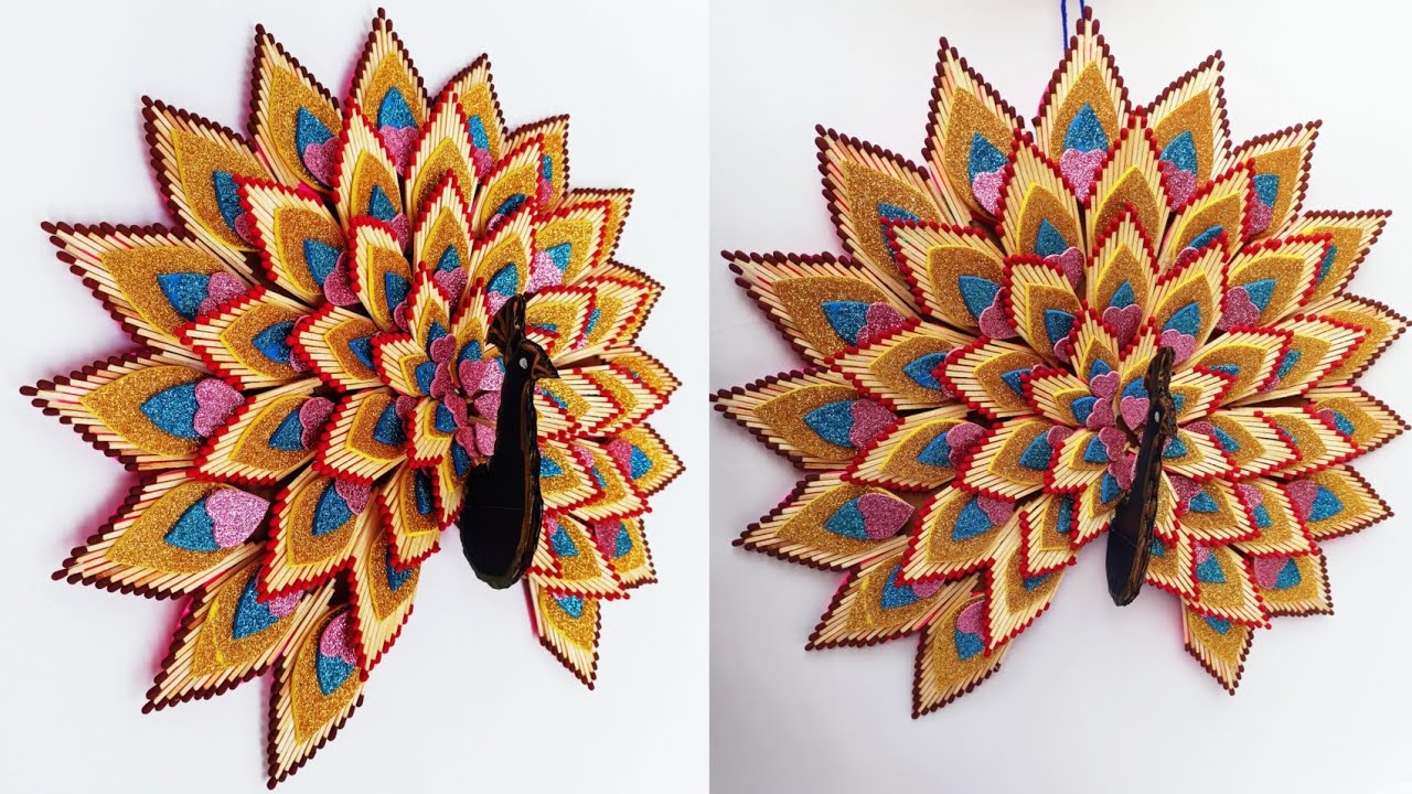How To Make Beautiful Wall Decoration Peacock Craft With Matchstick ...