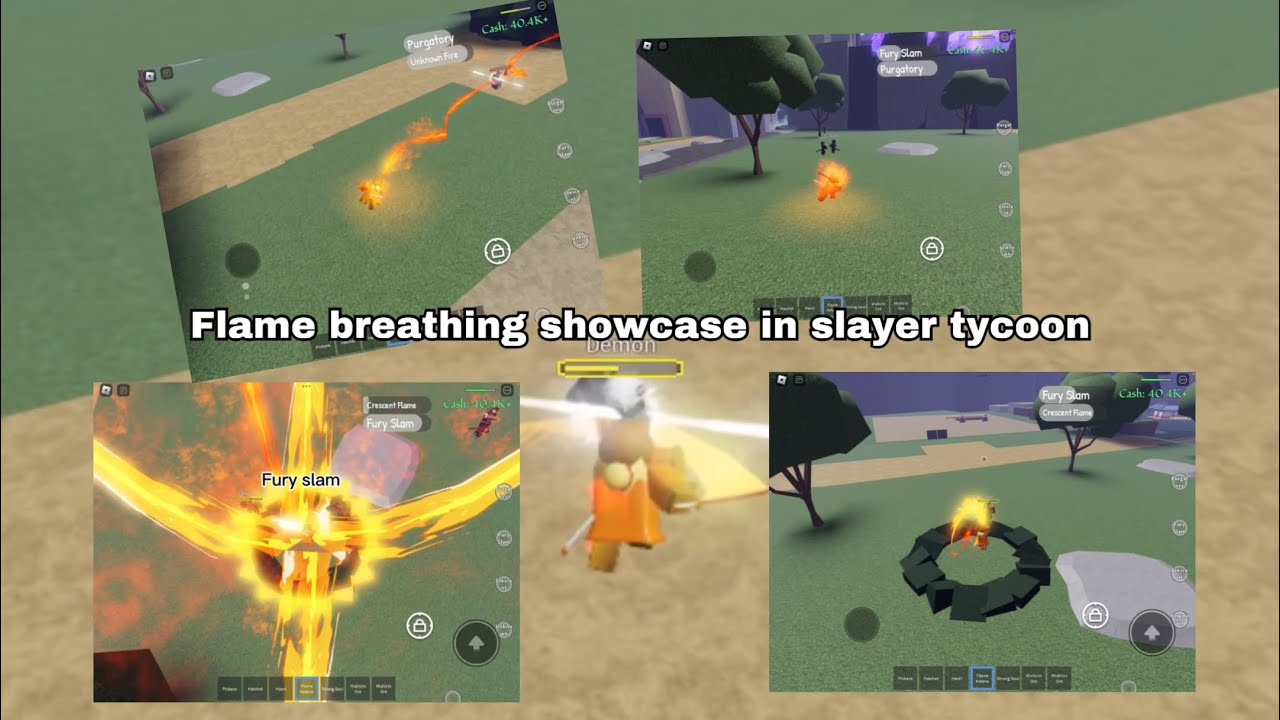 Flame breathing showcase in slayer tycoon - YouTube