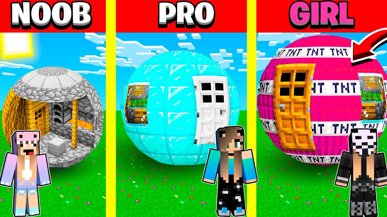 Minecraft Battle: ROUND HOUSE BUILD CHALLENGE - NOOB vs PRO vs GIRL ...