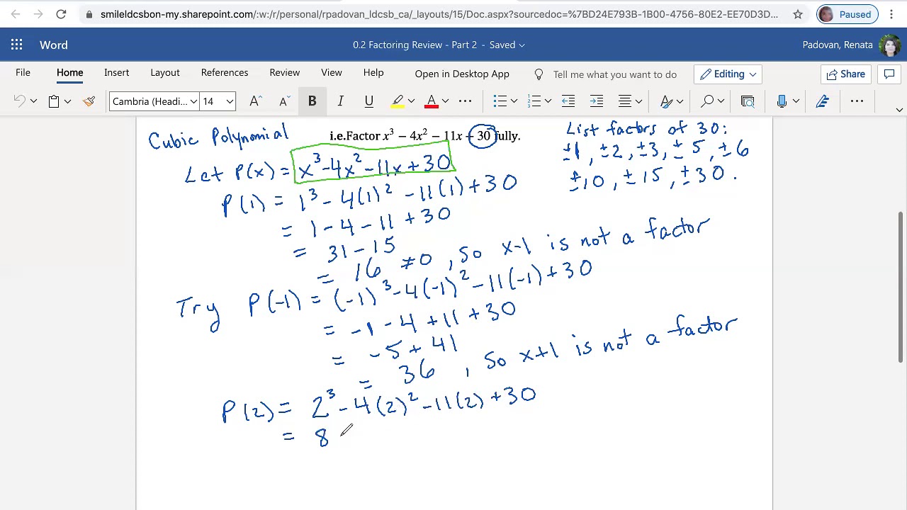 Integral Zero Theorem Factoring Review - YouTube