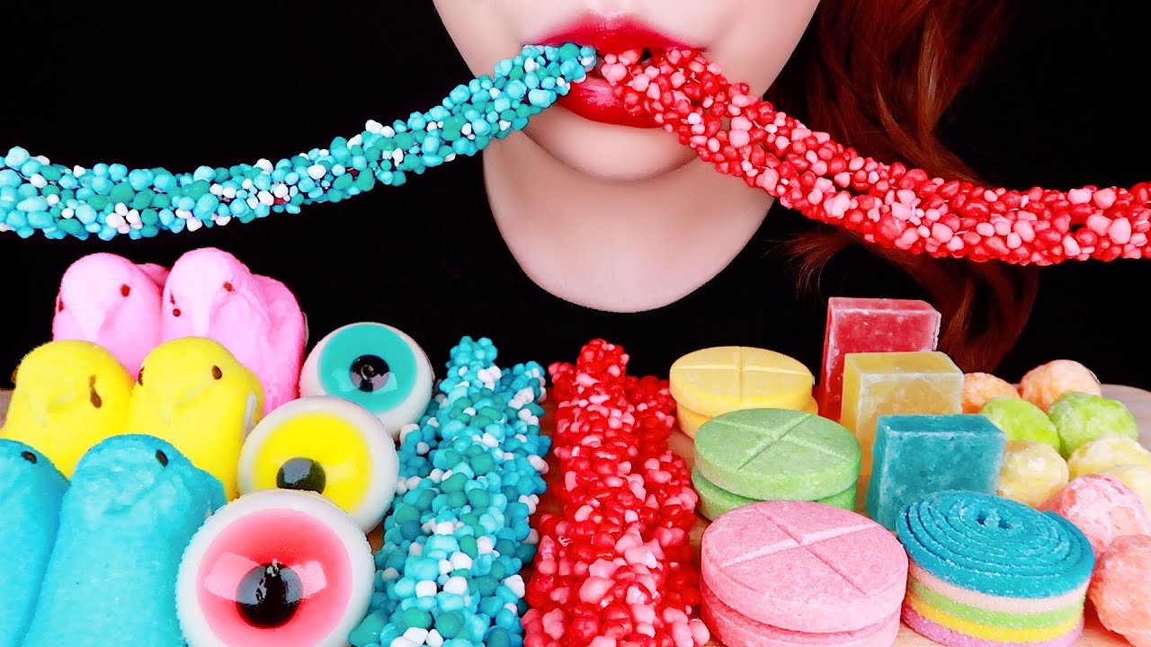 ASMR PEEPS MARSHMALLOW, EYEBALLS GUMMY, NERDS ROPE JELLY, UNICORN JELLY ...