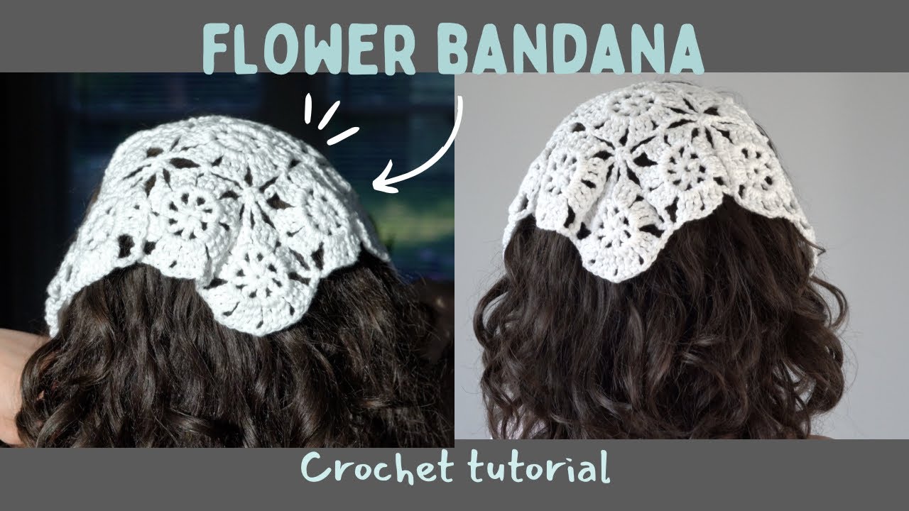 how to crochet a flower bandana - YouTube