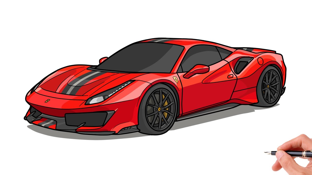 How to draw a FERRARI 488 PISTA / drawing Ferrari 488 2019 sports car ...