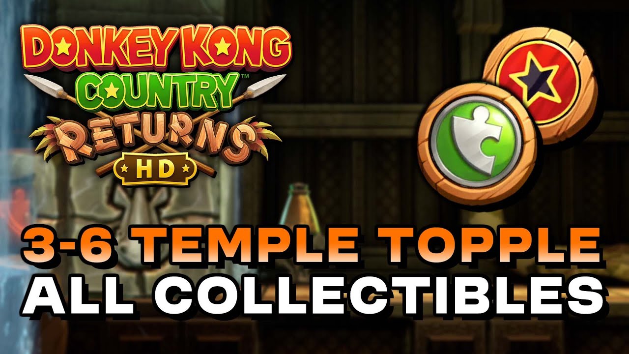 Donkey Kong Country Returns HD - 3-6 Temple Topple (All Puzzle Pieces & Kong Letters) - YouTube