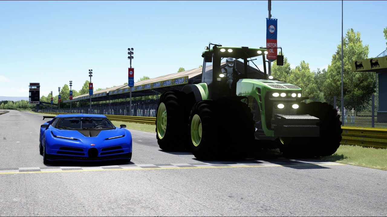 John Deere Tractor vs Bugatti Centodieci at Monza Full Course - YouTube