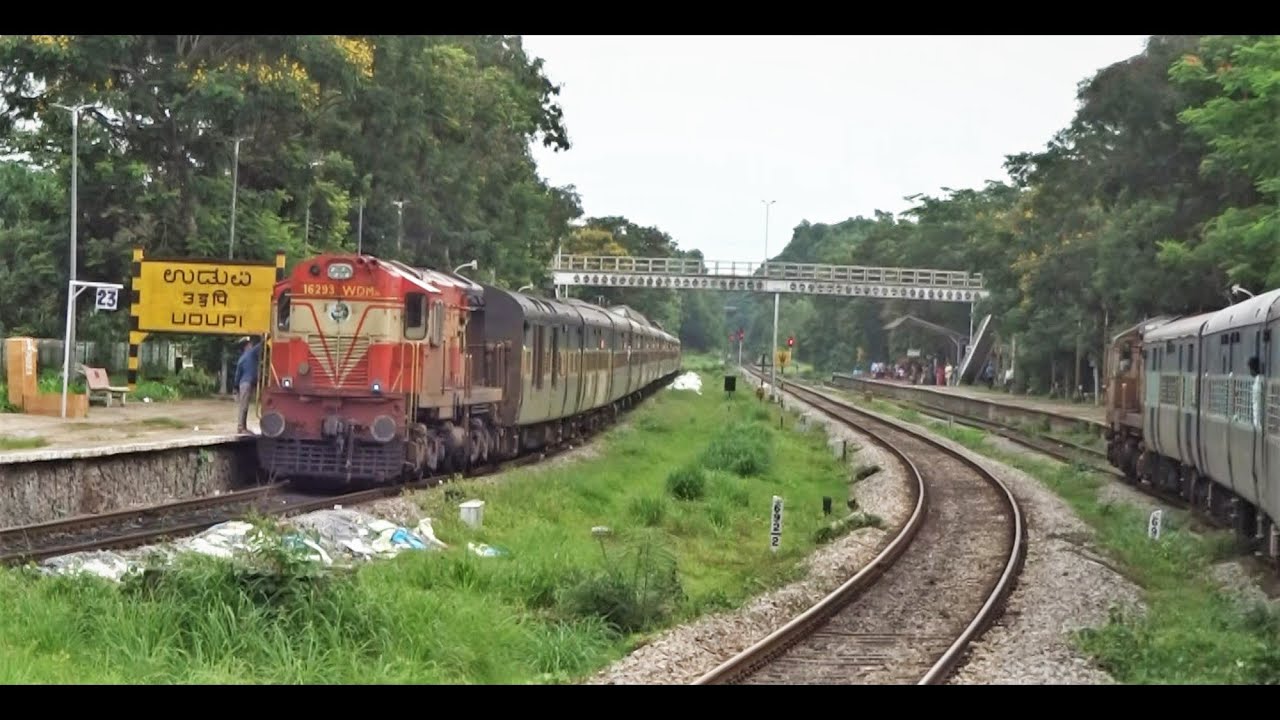 Konkan Railway Crossing - Meeting of Alco Hauled Trains at Udupi ...