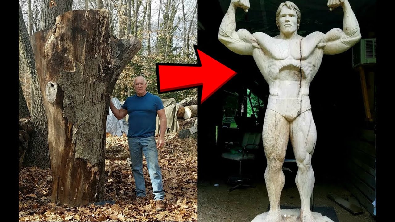 Man turns Tree Stump into Arnold Schwarzenegger - YouTube