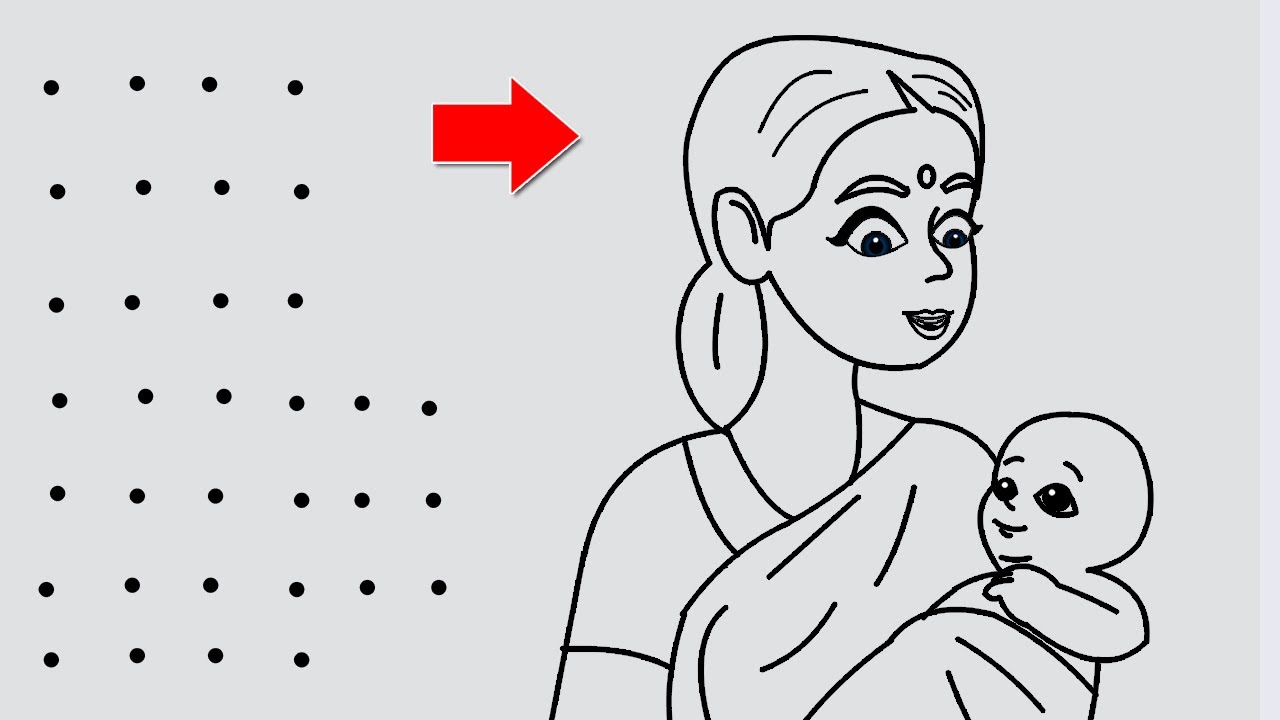 Mother and Baby drawing with dots | माँ और बच्चे की ड्राइंग | Dots ...