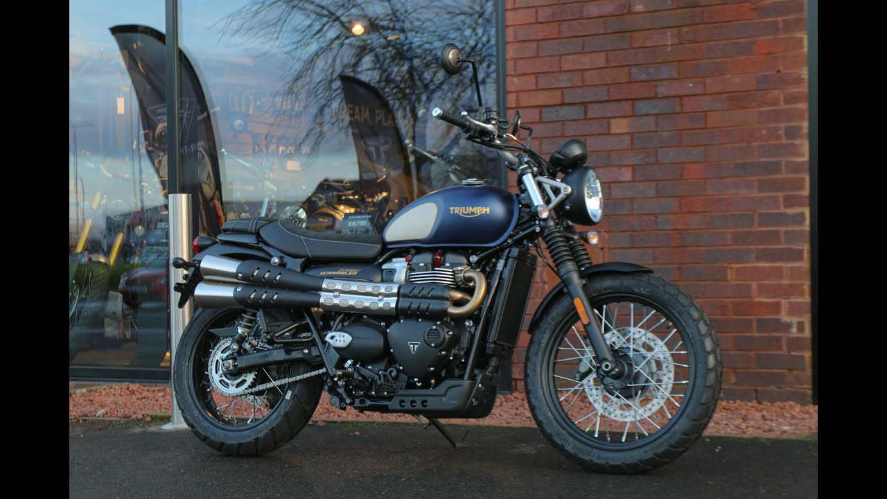 2022 Triumph Street Scrambler Gold Line in Matt Pacific Blue - YouTube