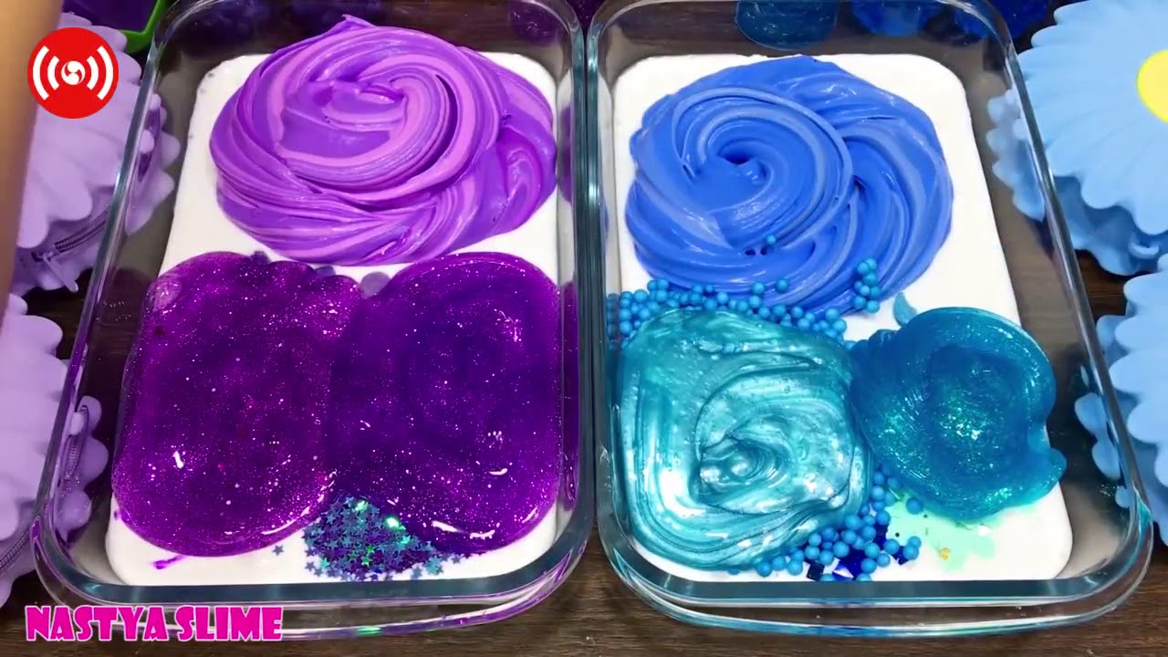 PURPLE vs BLUE! Mixing Random into GLOSSY Slime ! Satisfying Slime ...