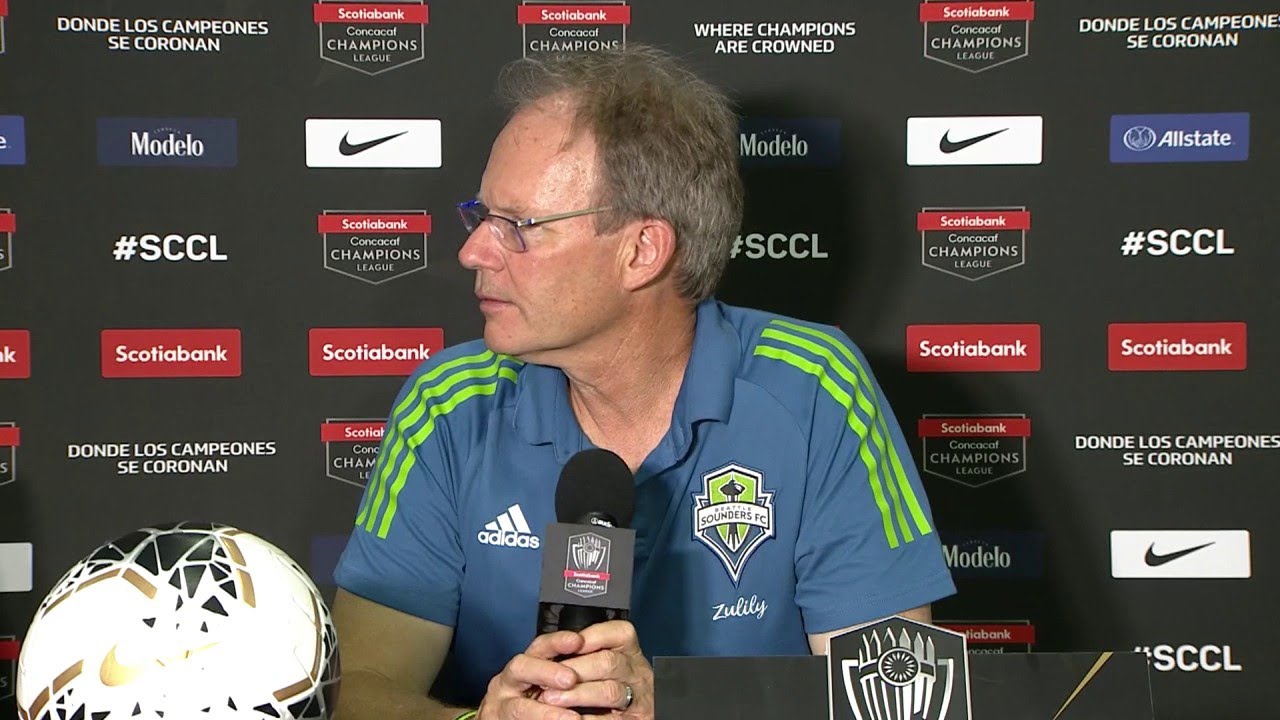 Head coach of Seattle Sounders Brian Schmetzer gives his post-match ...