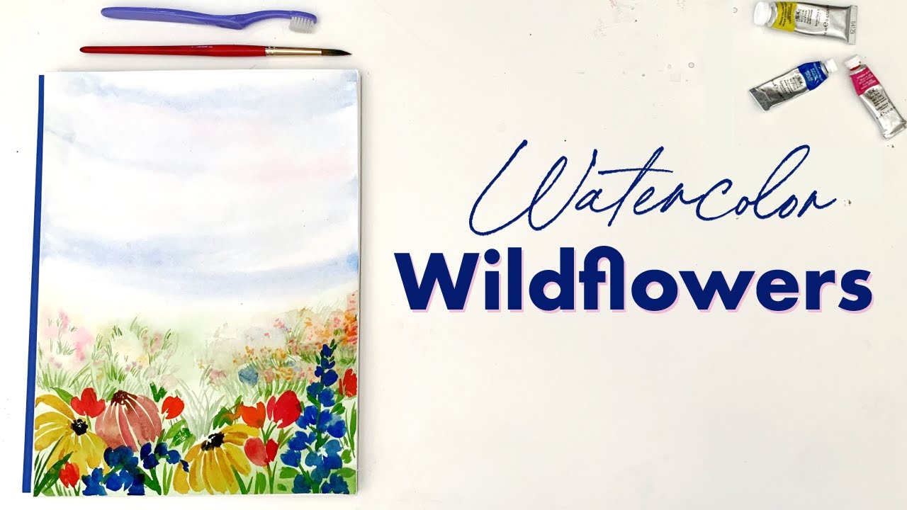 Watercolor Tutorial | Wildflower Field (using a toothbrush and alcohol ...