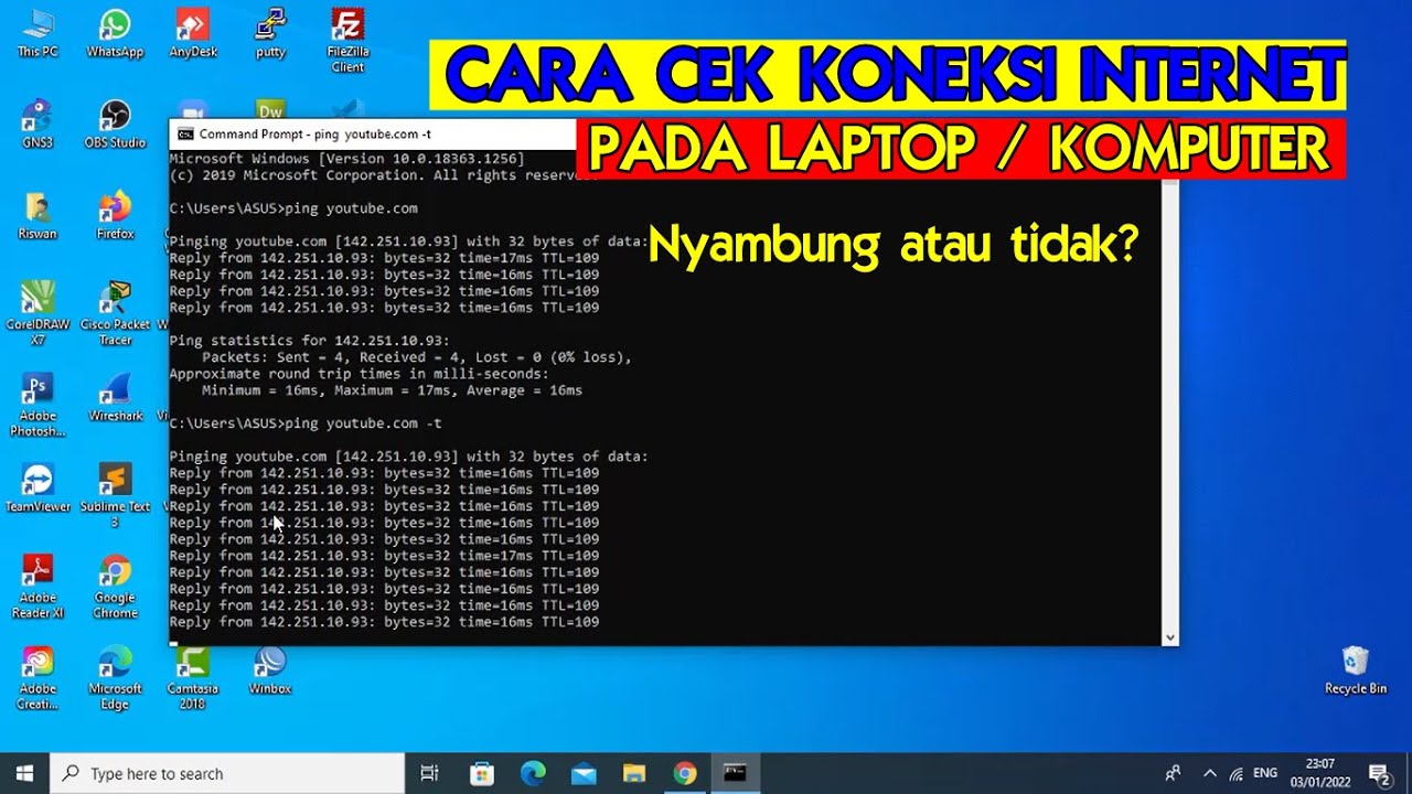 CARA CEK KONEKSI INTERNET PADA LAPTOP / KOMPUTER (WINDOWS 10) - YouTube